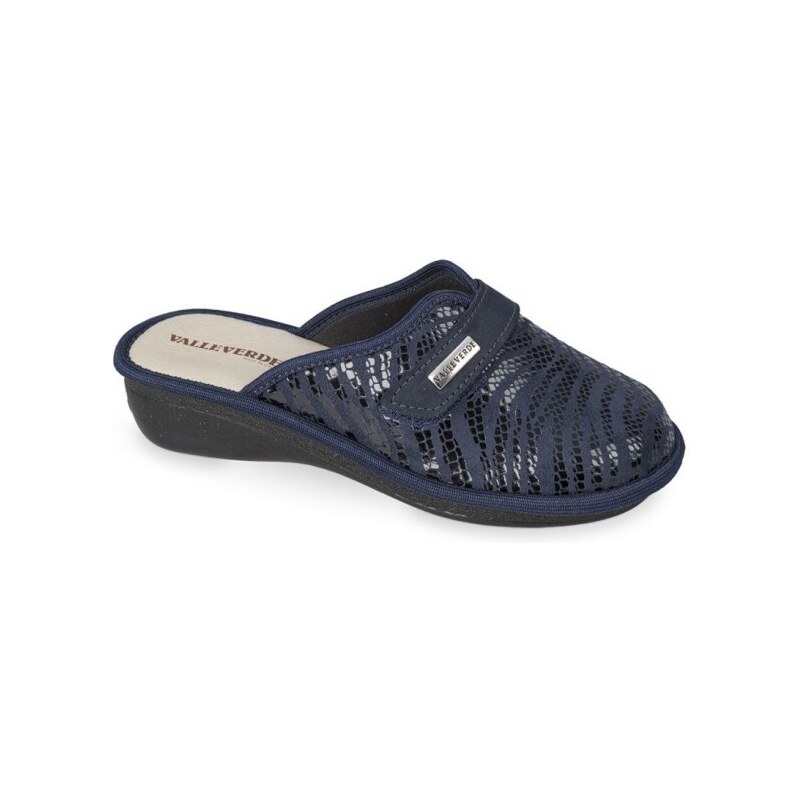 Valleverde 37202 Pantofole Donna Con Velcro Plantare In Vera Pelle Blu ...