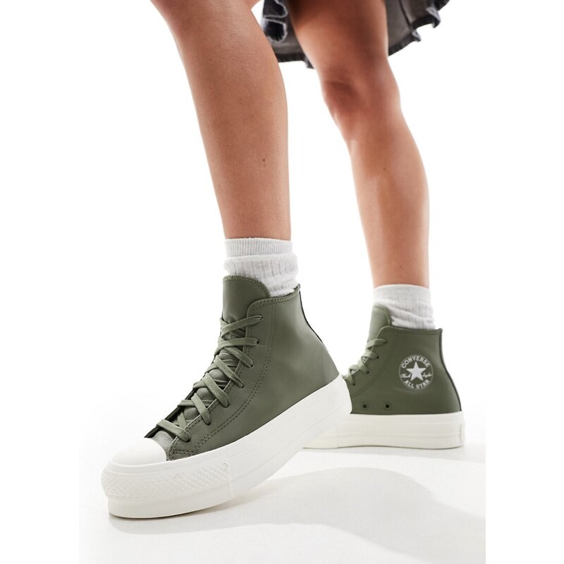 Converse - Chuck Taylor All Star Lift - Sneakers verde kaki in pelle ...