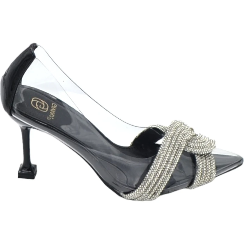 Malu Shoes Decollete scarpa donna a punta nero trasparente con nodo ...