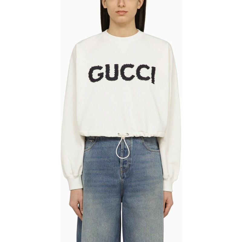 GUCCI Felpa bianca corta in cotone con coulisse - Stileo.it