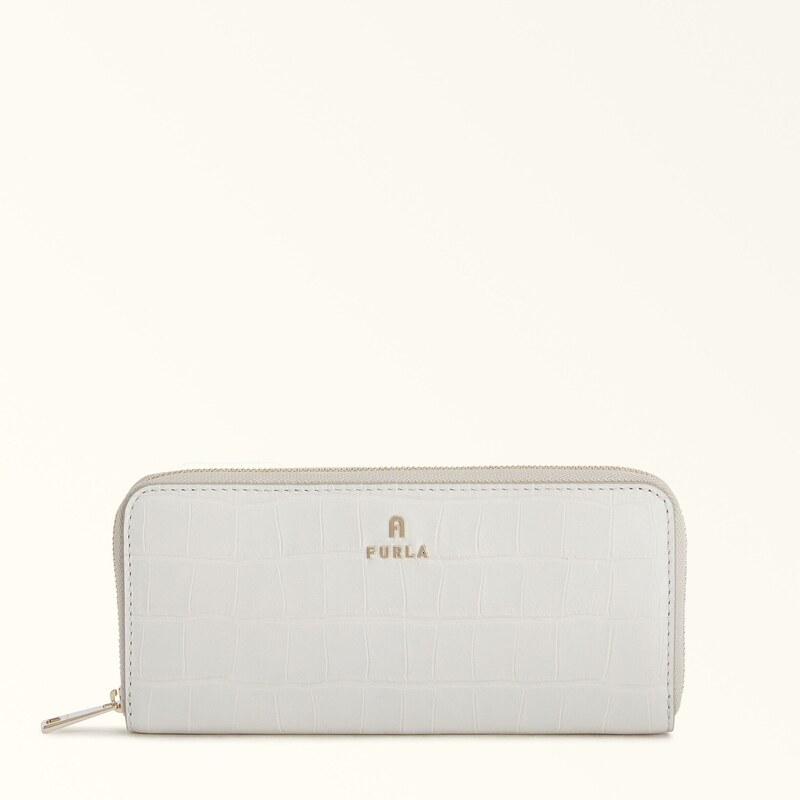 Furla Camelia Zip Around Marshmallow Bianco Pelle Di Vitello Con Stampa Cocco Vintage Donna ...