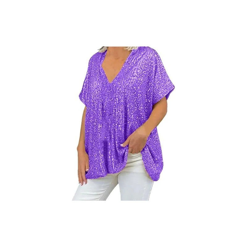 MODSGUE Camicetta da donna con paillette, maniche a 3/4, con fessura ...