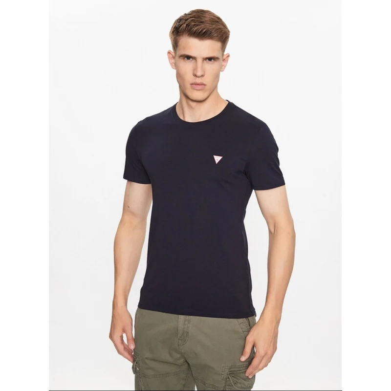 Guess tshirt blu navy in cotone slim fit patch logo sul petto - Stileo.it