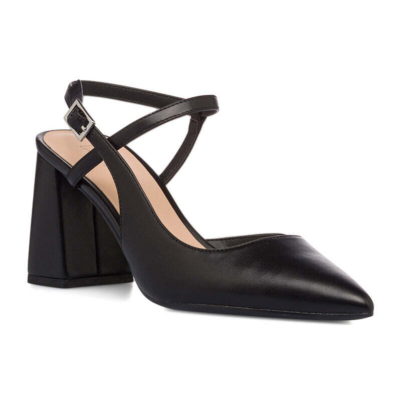 Décolleté slingback nere con tacco a blocco 7 cm Lora Ferres - Stileo.it