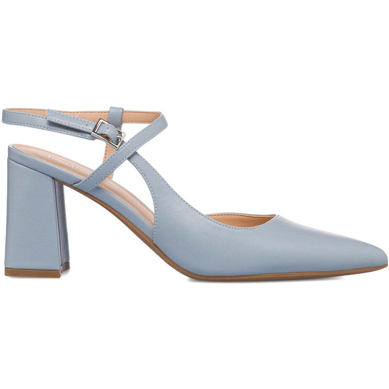 Décolleté slingback azzurre con tacco a blocco 7 cm Lora Ferres - Stileo.it