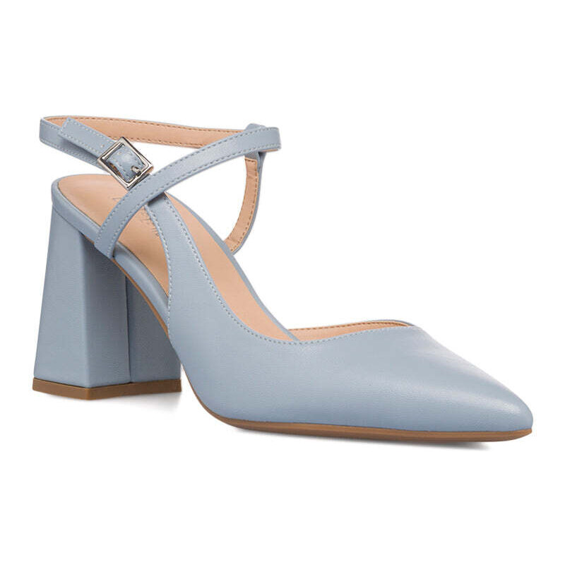 Décolleté slingback azzurre con tacco a blocco 7 cm Lora Ferres - Stileo.it