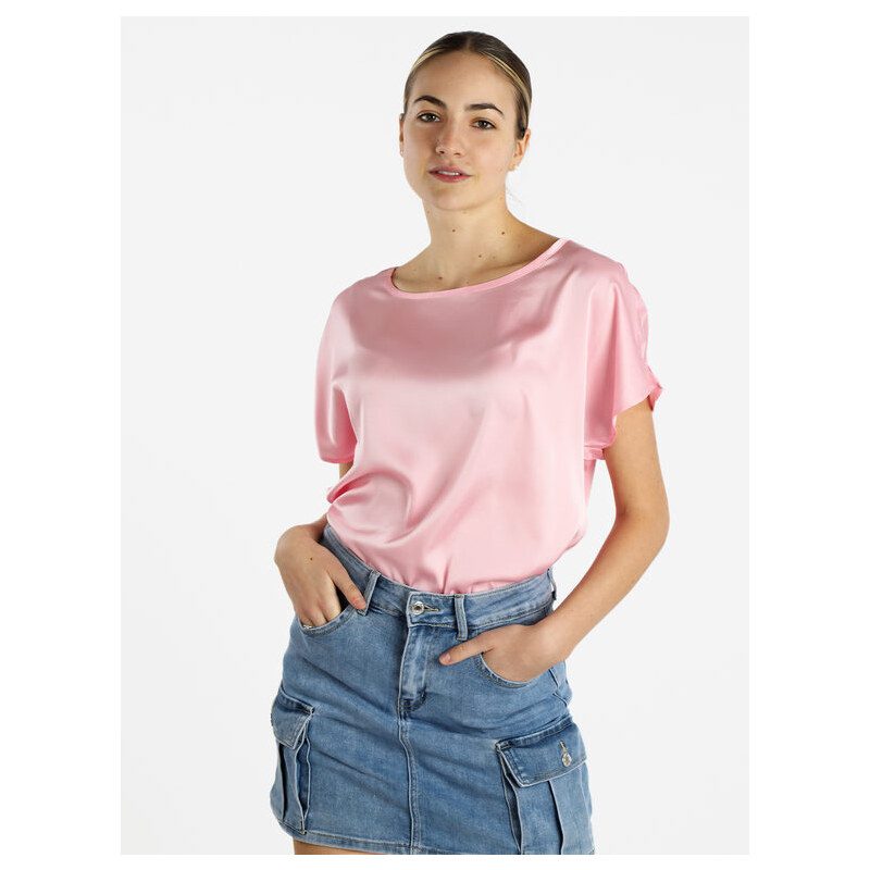 Sweet Miss Blusa Donna a Maniche Corte Effetto Raso Bluse Rosa Taglia L ...