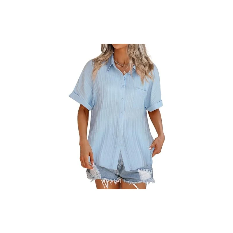 Hotouch Camicetta da donna elegante con scollo a V, a maniche corte ...