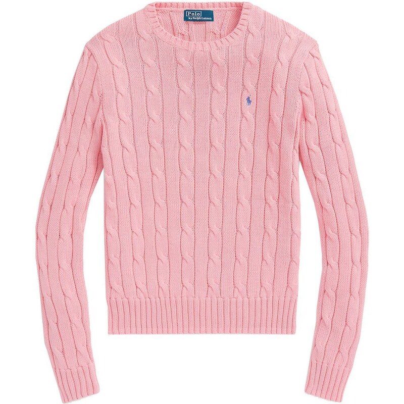 Polo Ralph Lauren Maglia rosa girocollo in cotone a trecce con pony ...