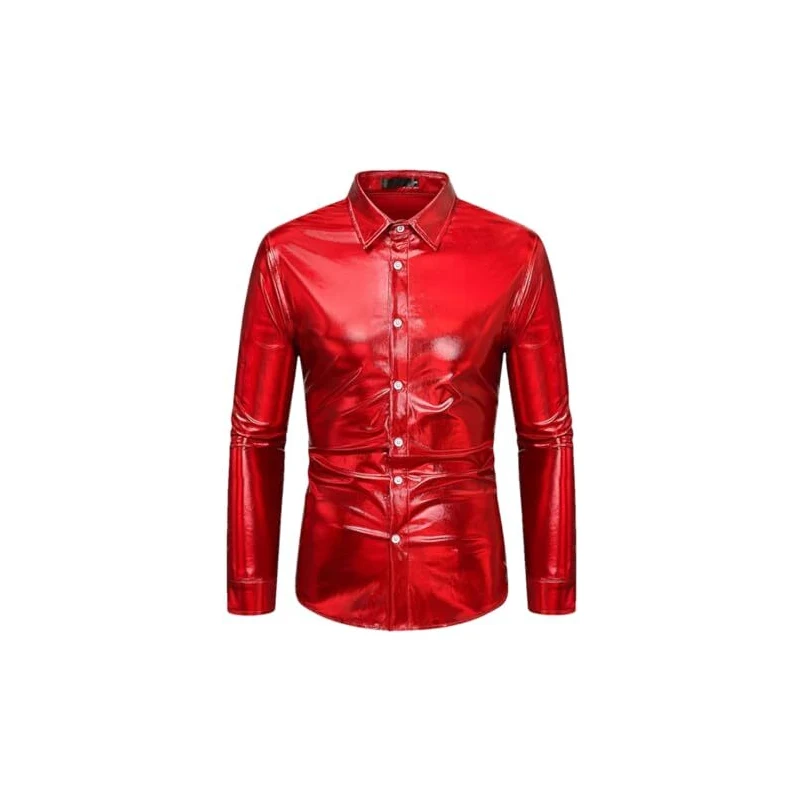 Ornrjfll Camicie lucide da discoteca argento lucido per feste in ...