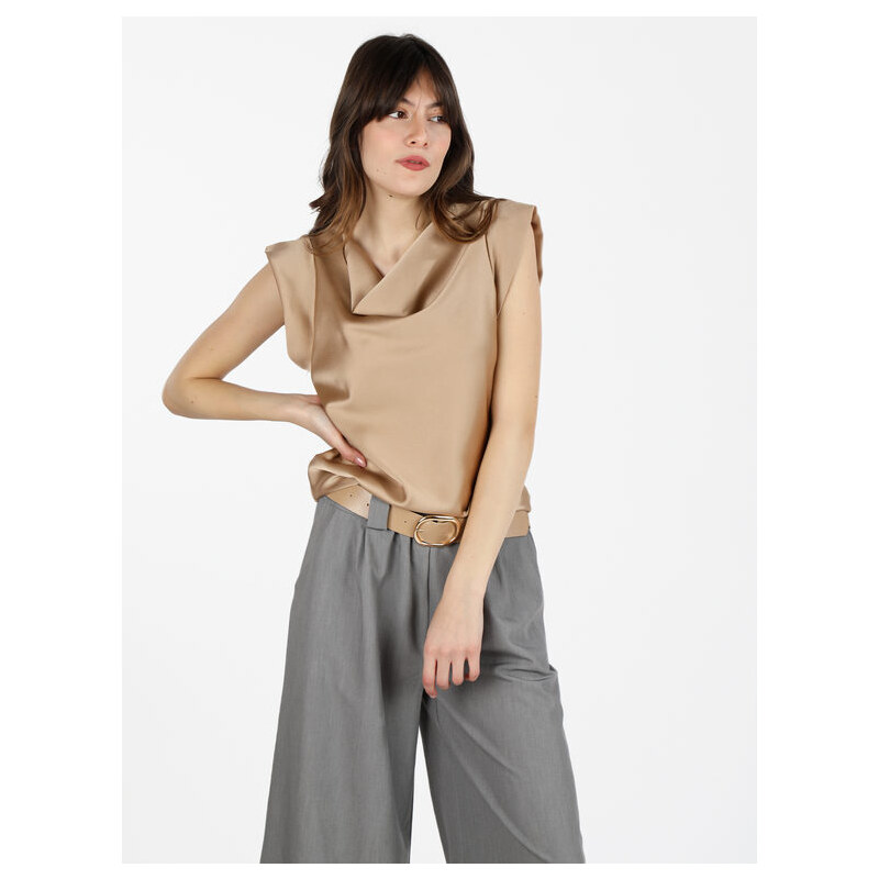Daystar Blusa Donna Effetto Raso Con Scollo a Cascata Bluse Marrone ...