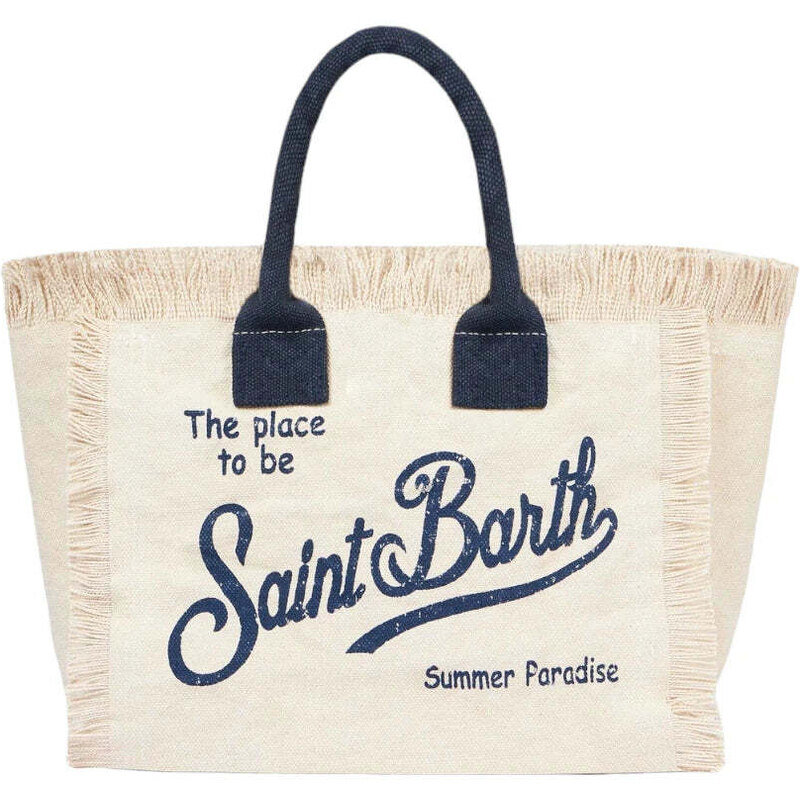 Mc2 Saint Barth Borsa a Mano Colette in Tela Bianca con Logo Blu Navy ...