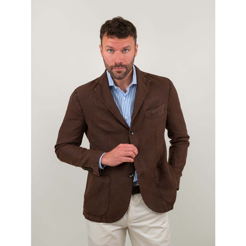 ANDREA MORANDO BLAZER IN LINO MARRONE - Stileo.it