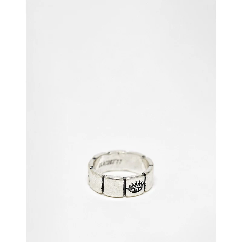 Classics 77 - Anello argentato a fascia con incisioni a forma di occhio ...