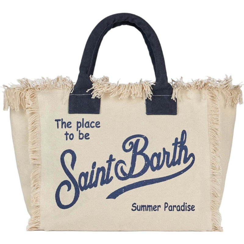 Mc2 Saint Barth Borsa Tote Vanity in Tela di Cotone Bianco Sporco ...