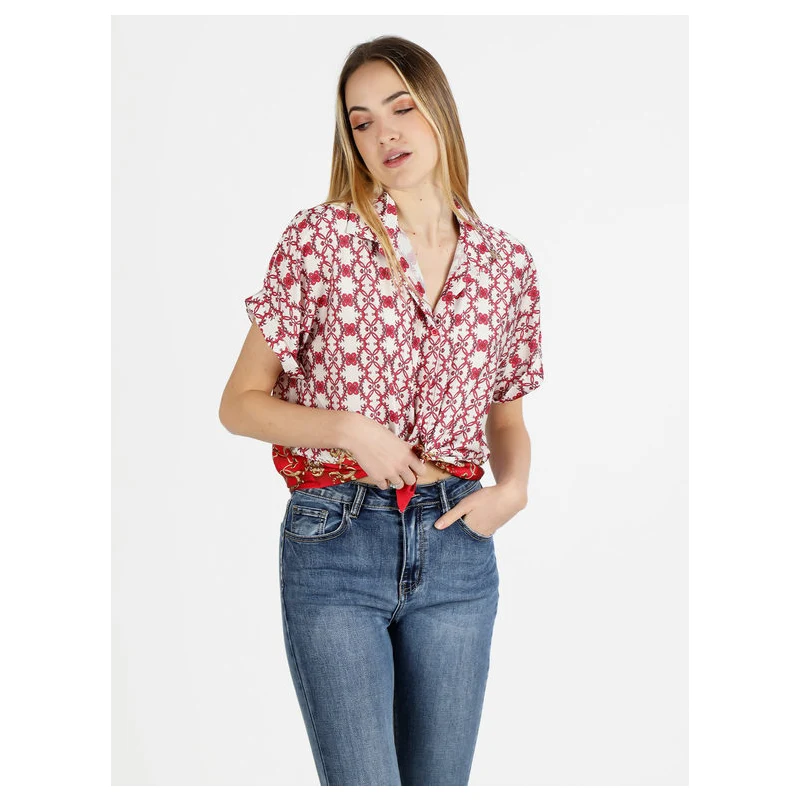 Caspiche Camicetta Donna a Maniche Corte Con Nodo Camicie Casual Rosso ...