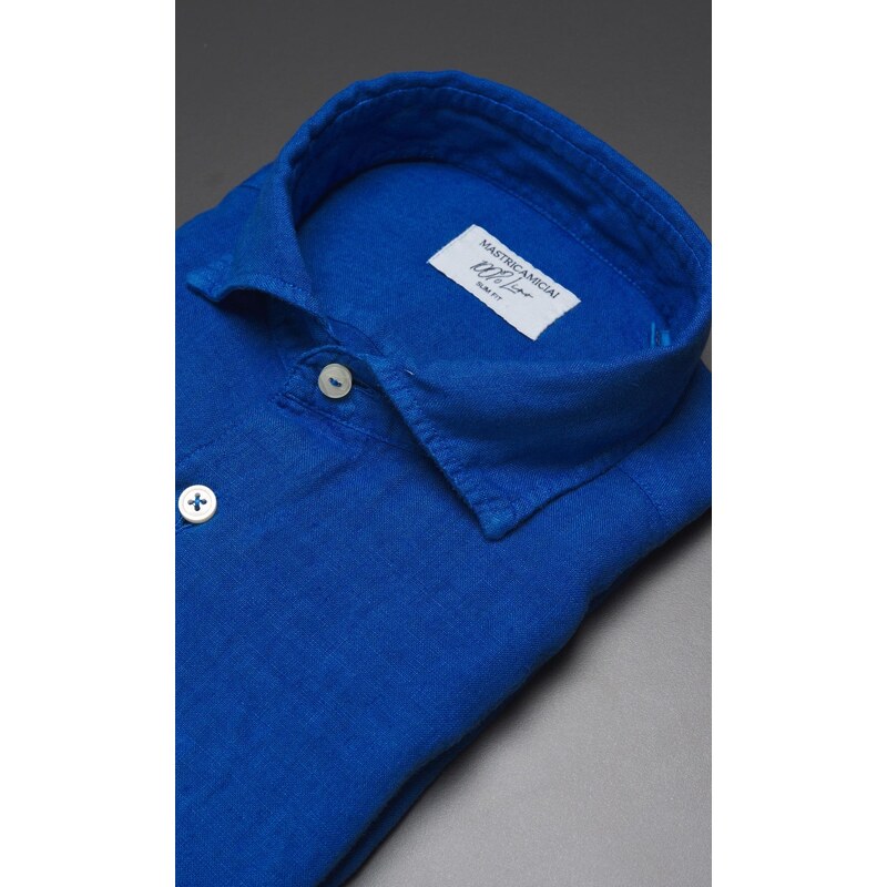 CAMICIA MASTRICAMICIAI IN PURO LINO COLLO ITALIANO, Colore Bluette ...