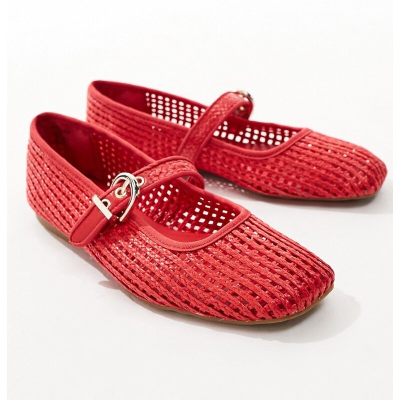 Stradivarius - Ballerine rosse in rafia-Rosso - Stileo.it