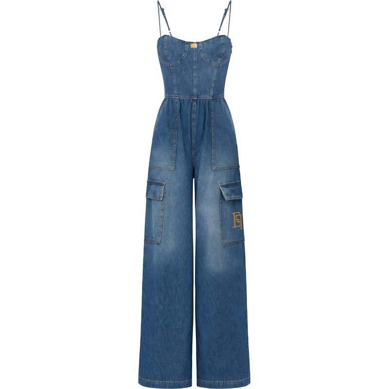 ELISABETTA FRANCHI Tuta intera in denim con top bustier - Stileo.it