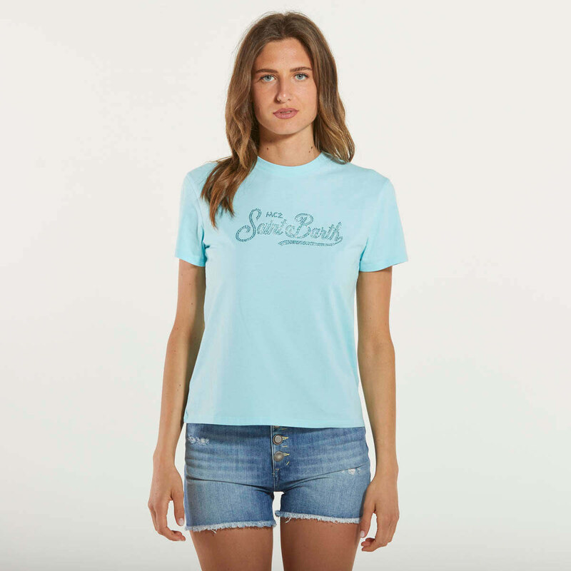 Mc2 Saint Barth t-shirt emilie SB strass azzurra - Stileo.it