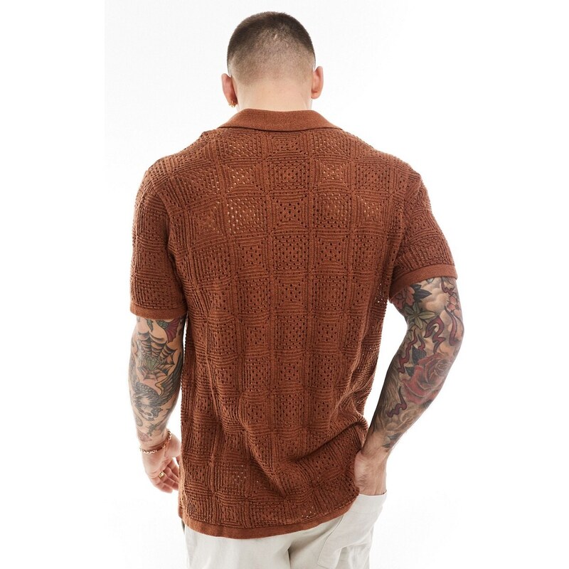 Hollister - Camicia color ruggine traforata a maniche corte-Blu - Stileo.it