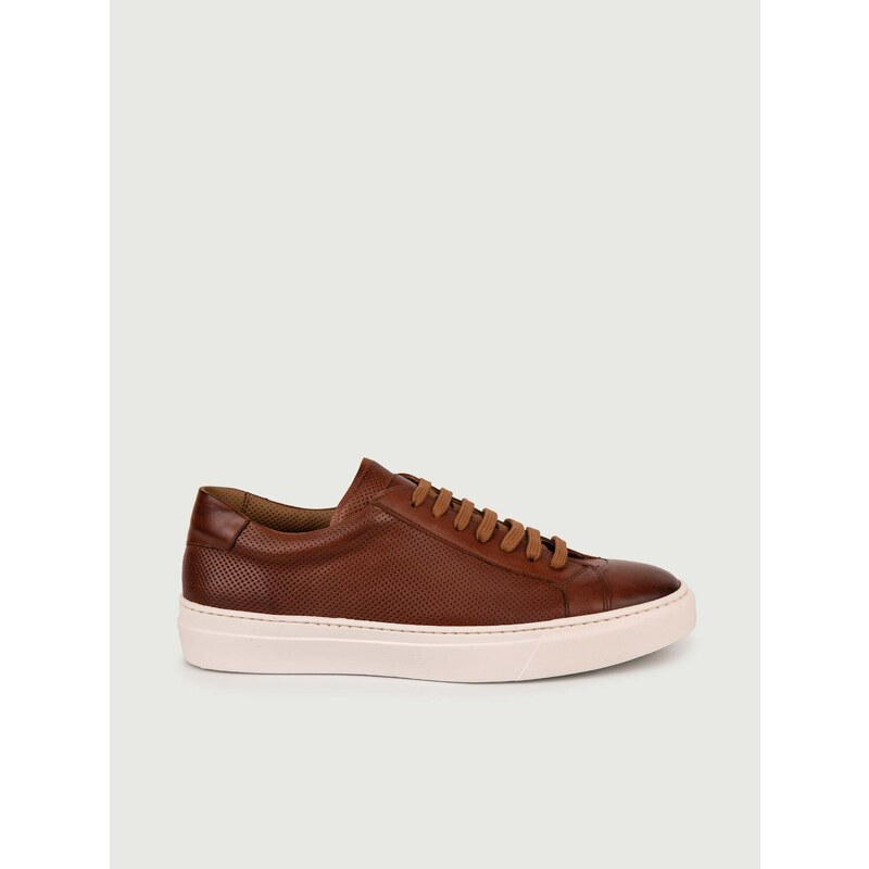 ANDREA MORANDO SNEAKER in pelle traforata cuoio effetto vintage - Stileo.it