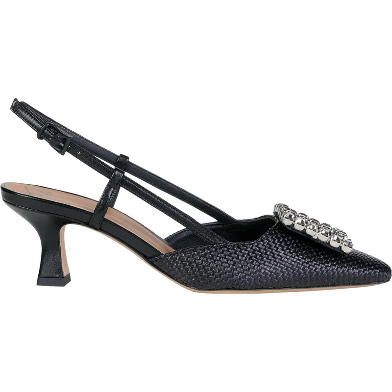 Roberto Festa Slingback Stefy in rafia e pelle nera - Stileo.it