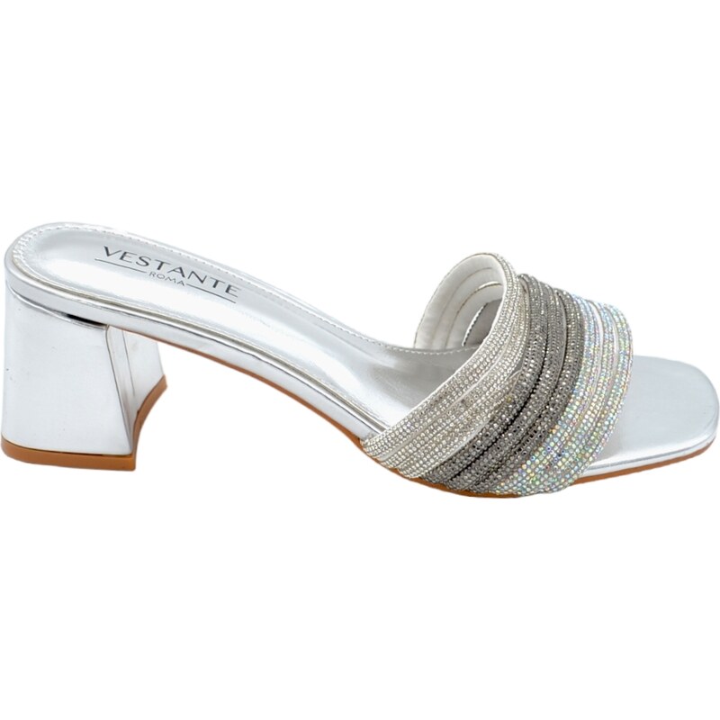 Malu Shoes Sandalo gioiello donna argento mule aperto dietro con ...