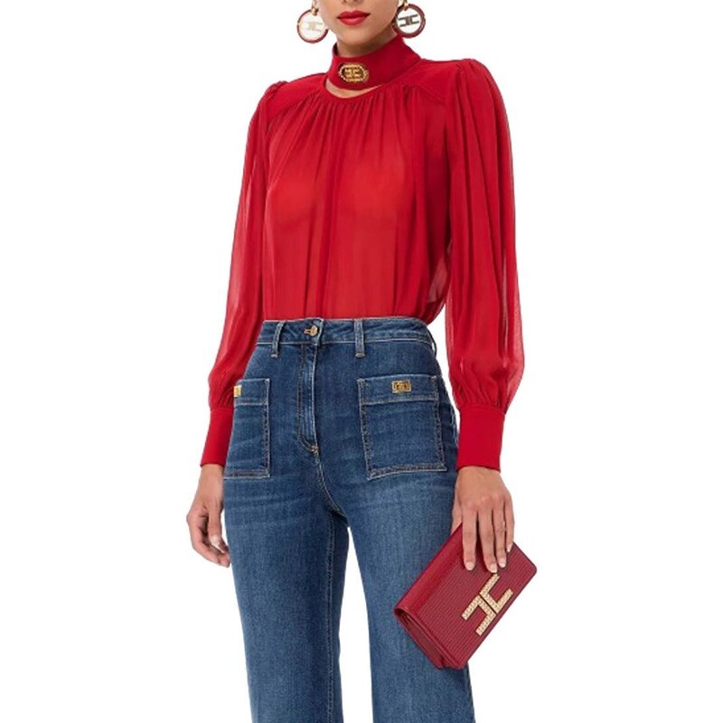 Elisabetta Franchi Camicia colletto alto georgette seta - Stileo.it