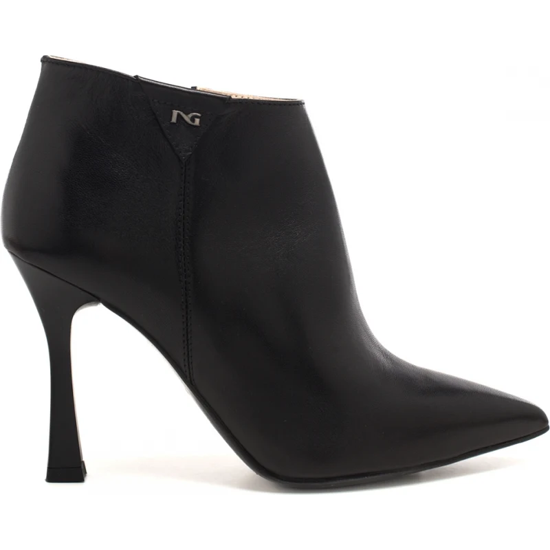 Nerogiardini tronchetti neri in vera pelle con logo in metallo monogram ...