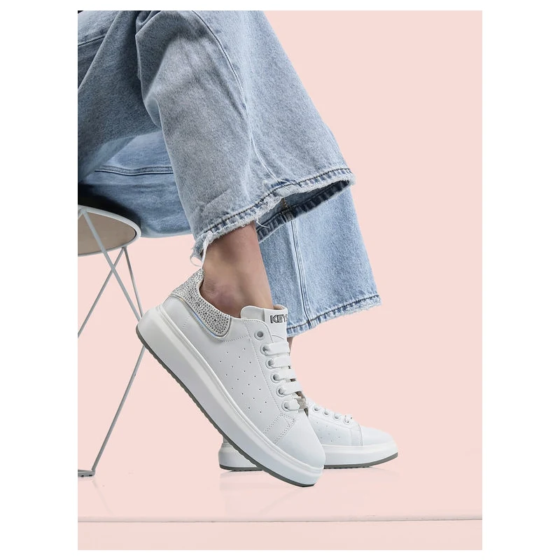 Keys Sneakers Donna Stringate Con Strass Basse Bianco Taglia 36 - Stileo.it
