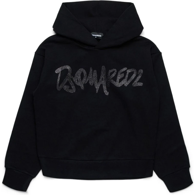 DSQUARED KIDS Felpa nera logo glitter - Stileo.it