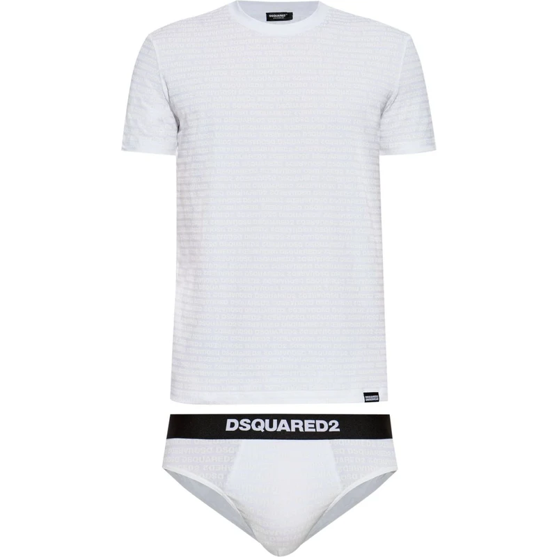 DSQUARED Set bianco logo all-over (2pz) - Stileo.it