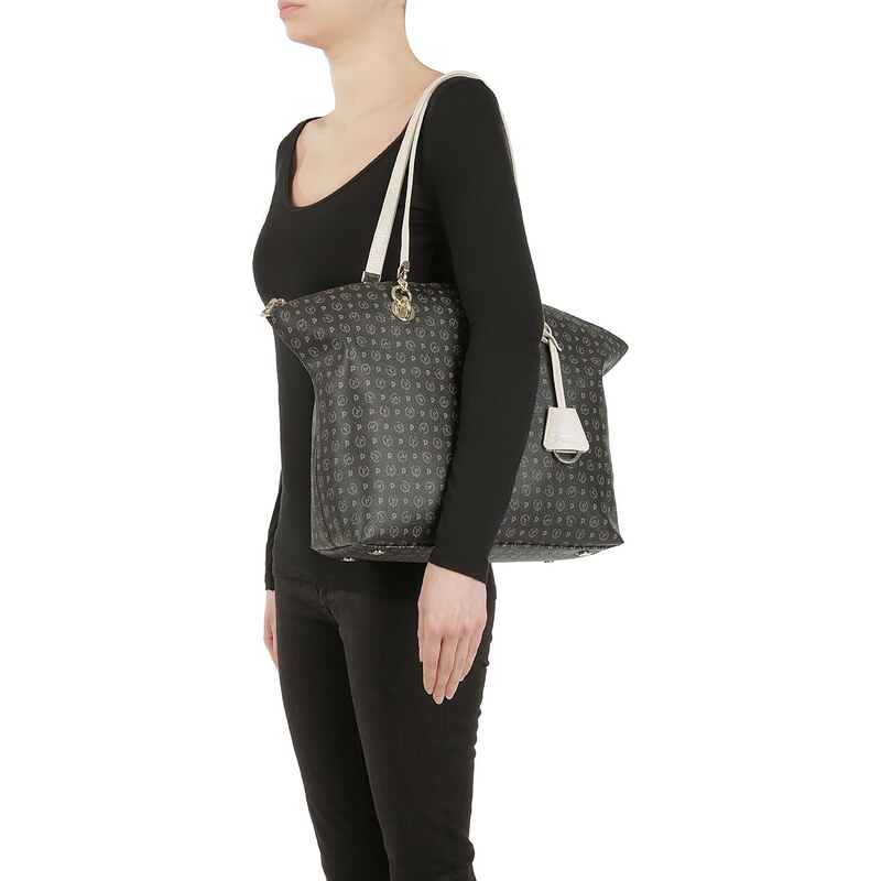 POLLINI Tote Bag Heritage Logo Classic Nero/avorio - Stileo.it