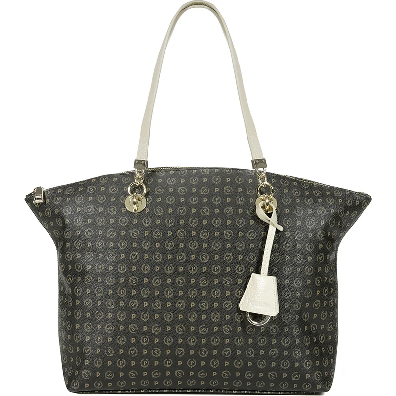POLLINI Tote Bag Heritage Logo Classic Nero/avorio - Stileo.it